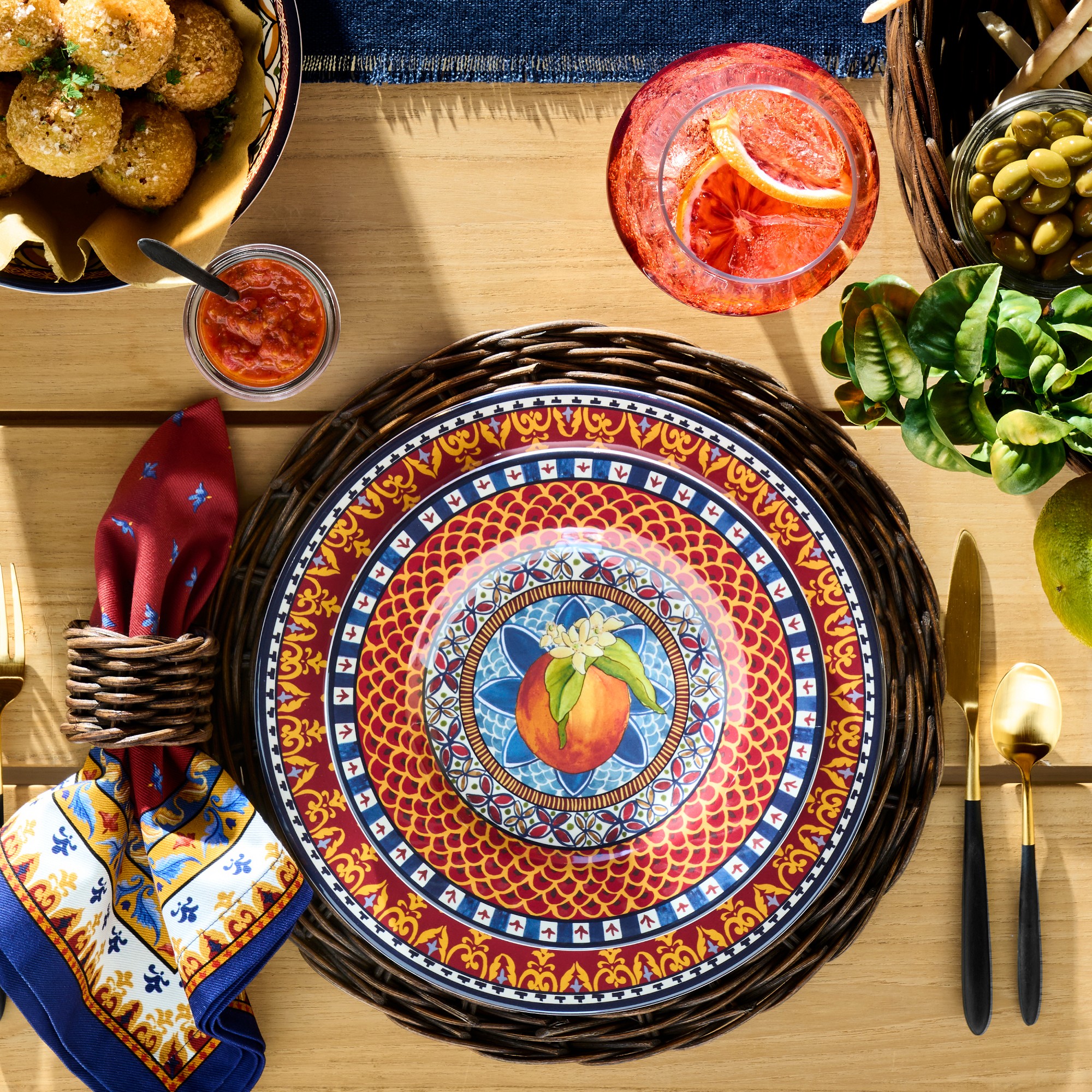 Sicily Red Outdoor Melamine Dinner Plates, Set of 4 - Williams Sonoma