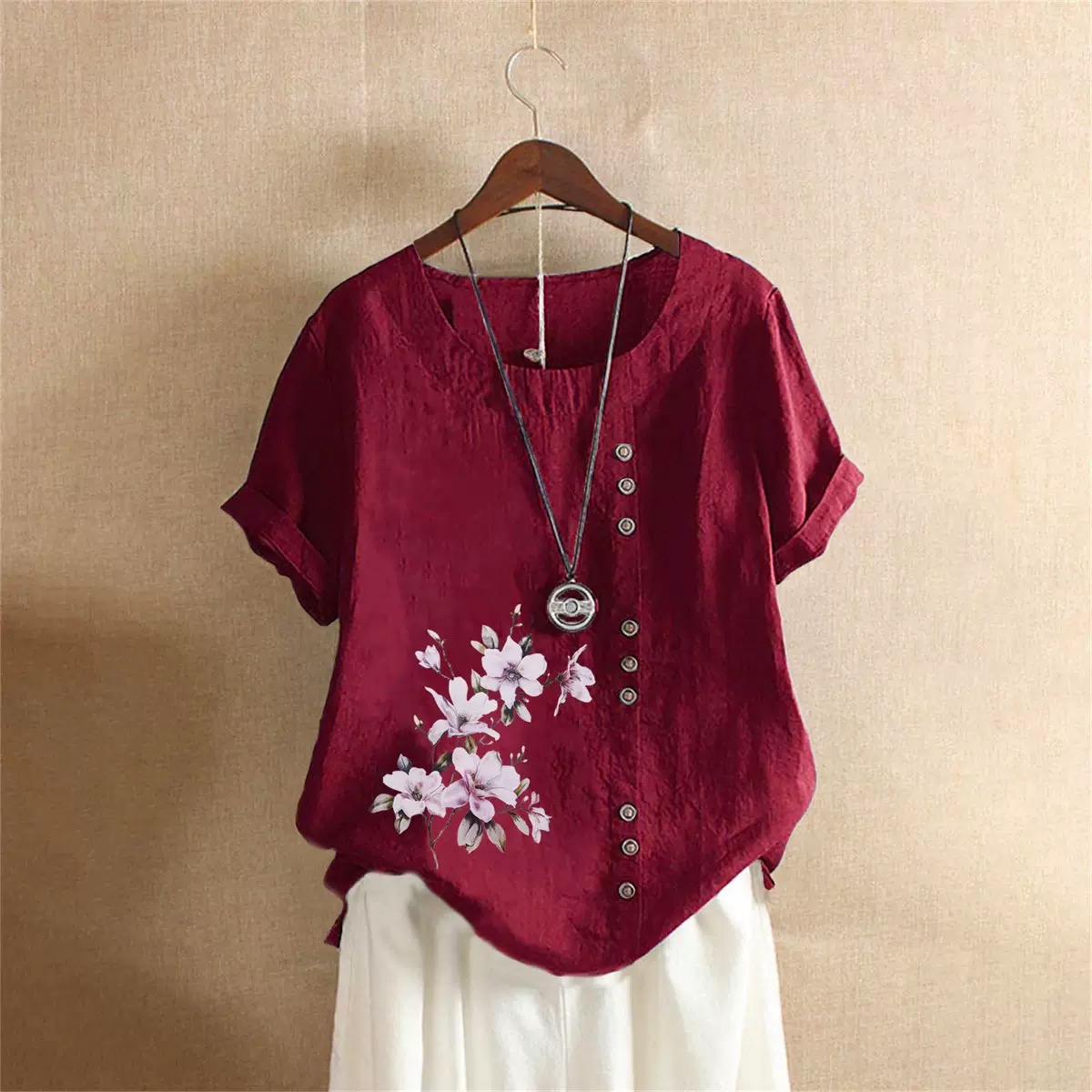 Casual Loose Cotton-Linen Short-Sleeve T-Shirt - daomi